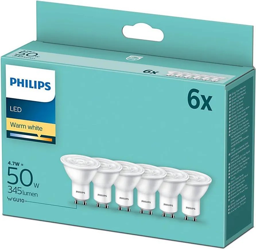 SADA 6x LED Žárovka Philips GU10/4,7W/230V 2700K