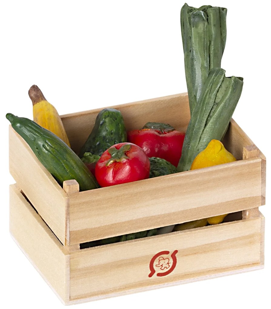 Maileg Bedýnka s ovocem a zeleninou pro zvířátka Maileg, béžová barva, dřevo, pryskyřice