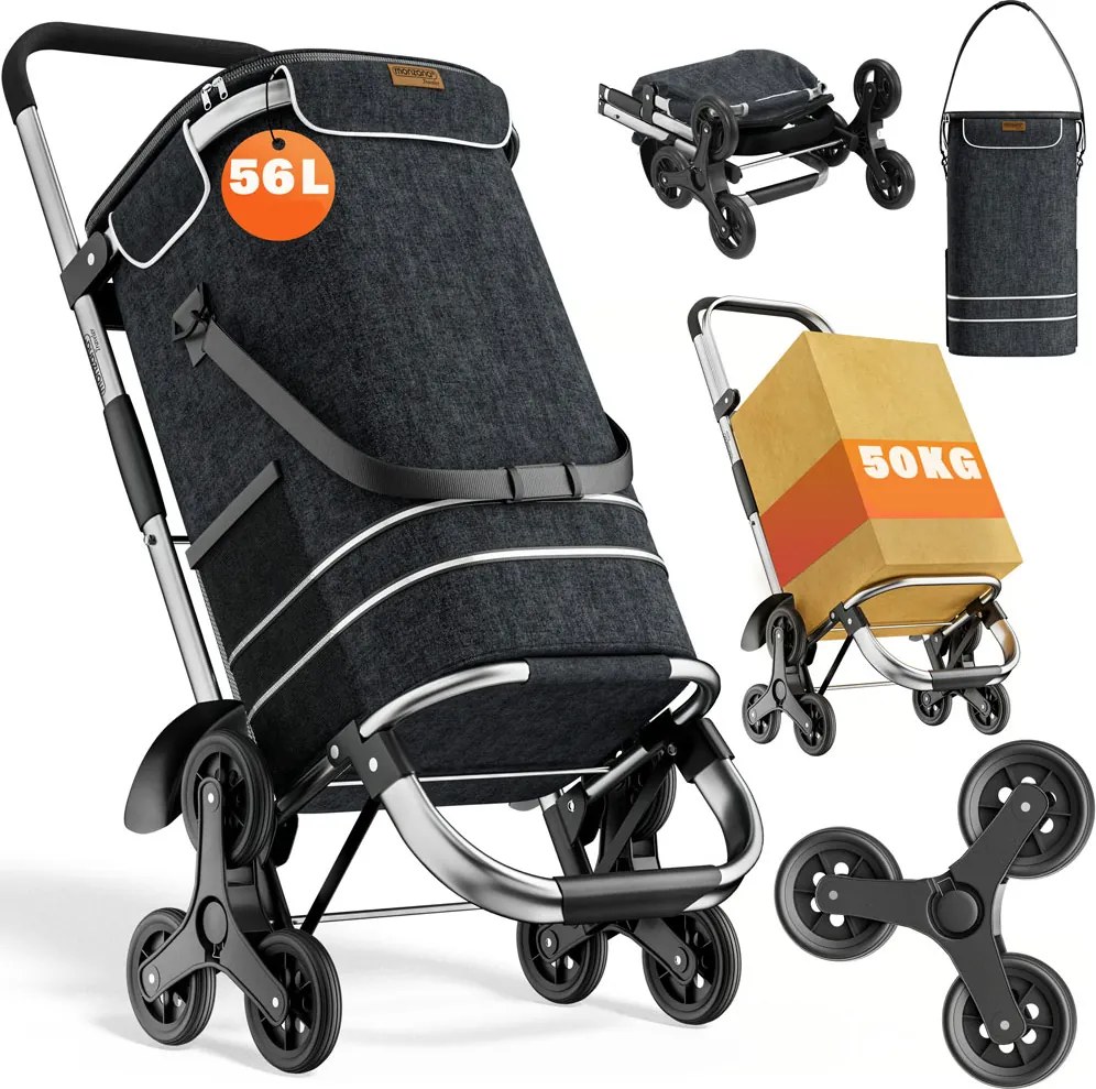 Nákupní taška na kolečkách do schodů COMFORT, 50l, černá Jurhan