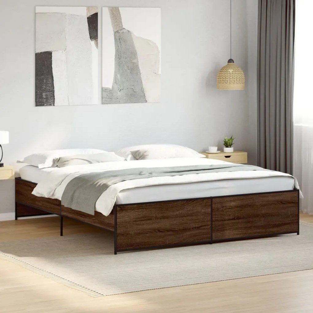 Rám postele hnědý dub 200 x 200 cm kompozitní dřevo a kov 3279871