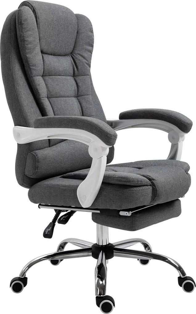 Ergonomická kancelářská židle Vinsetto s opěrkou nohou, s polohovací opěrkou zad, polstrovanými područkami a šedým látkovým potahem