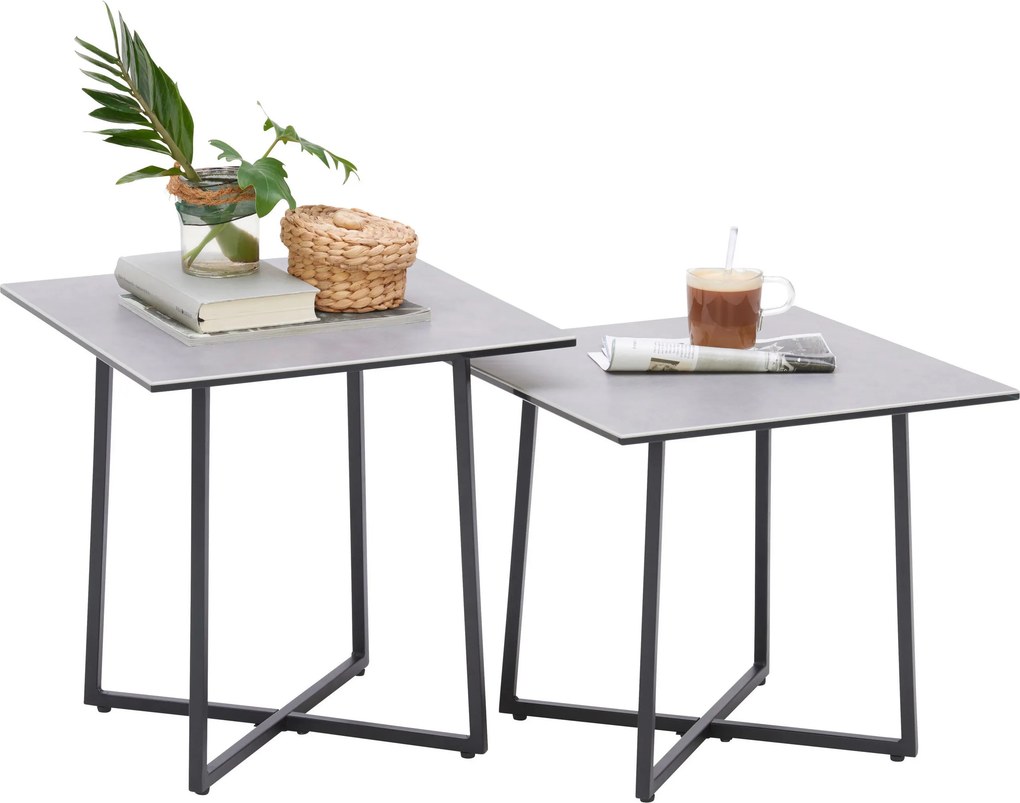 XXXLutz SADA KONFERENČNÍCH STOLKŮ, černá, světle šedá, kov, sklo, keramika, 45/45/45 cm Hom`in - Konferenční stolky - 001088002501