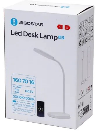 Aigostar - LED Stmívatelná stolní lampa s bezdrátovým nabíjením LED/2,5W/5V bílá