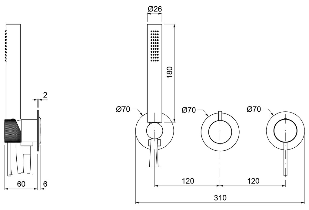 Sapho Ultrasan sprchová baterie podomítková s ruční sprchou 2 výstupy černá matná chrom UT045VBC