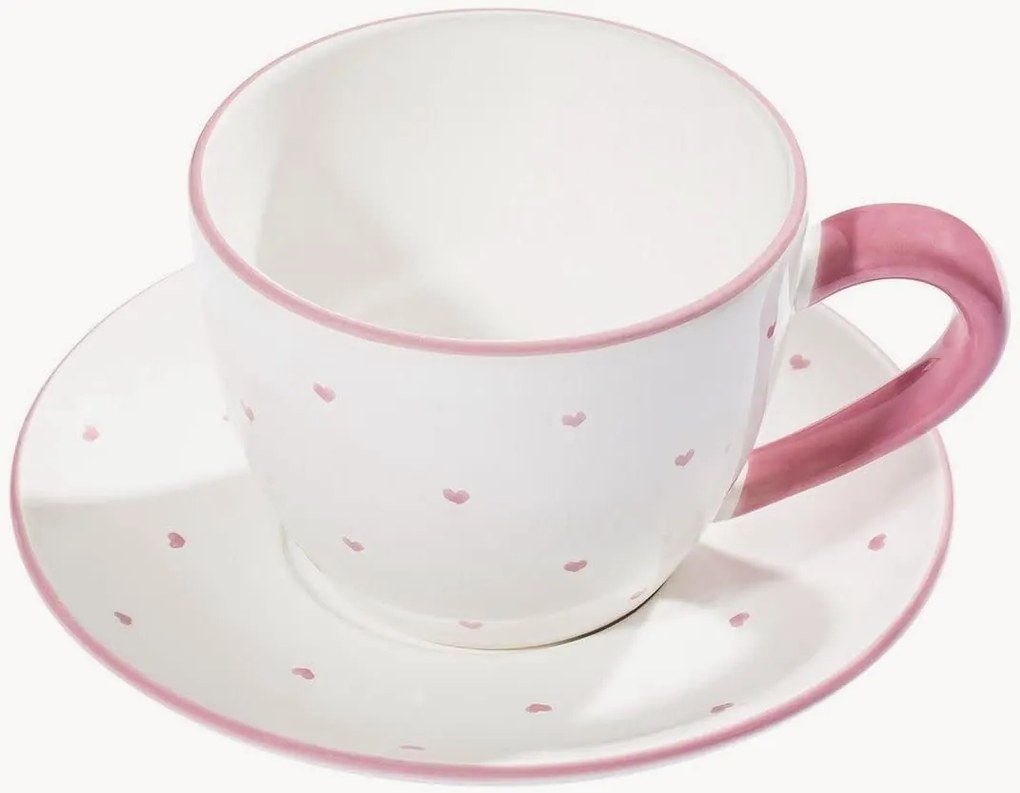 Sada ručně vyrobeného šálku na čaj a podšálku Herzerl Rosa, 2 díly