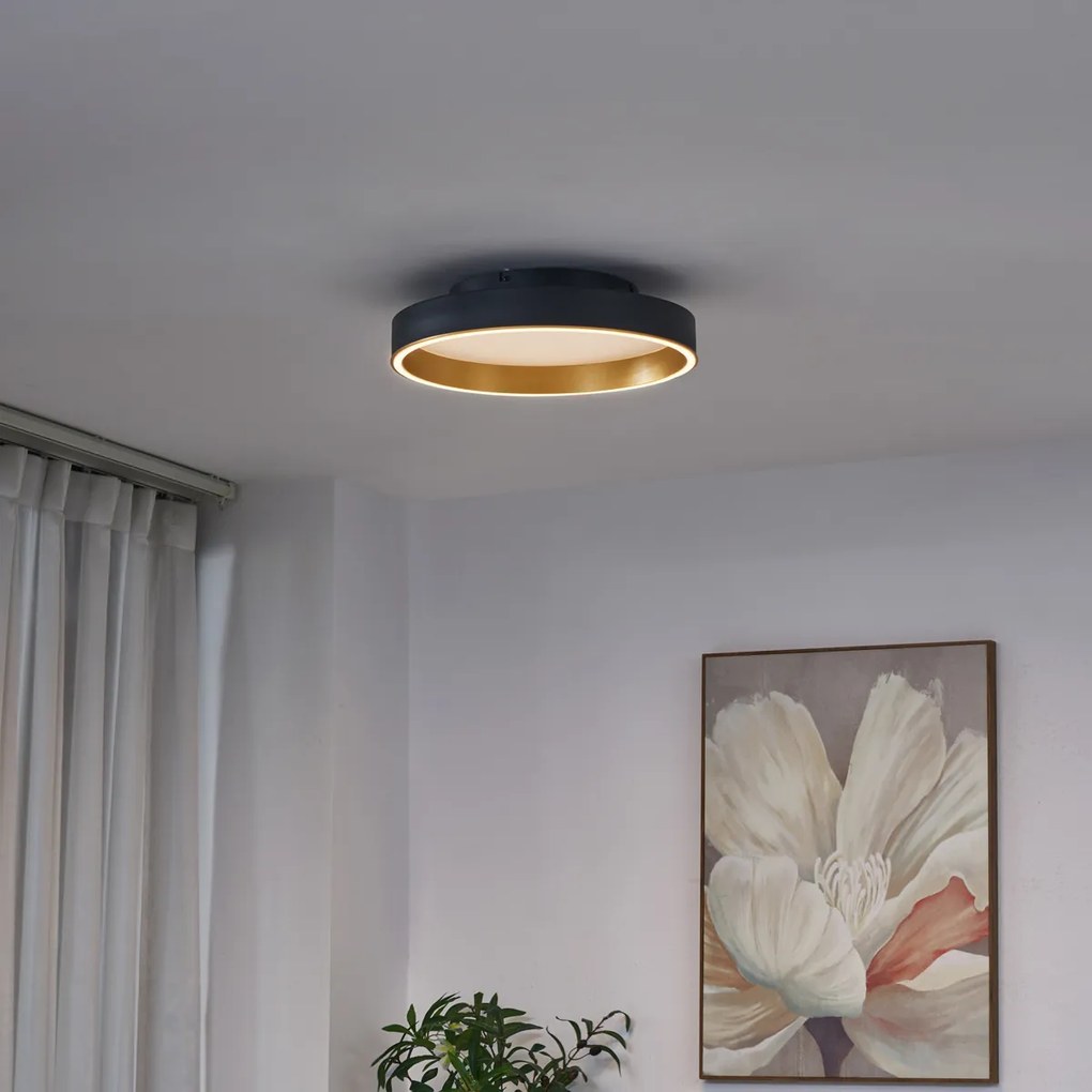 Designová stropní lampa černá se zlatou 40cm vč. LED a 3-stupňového spínání - Ingo