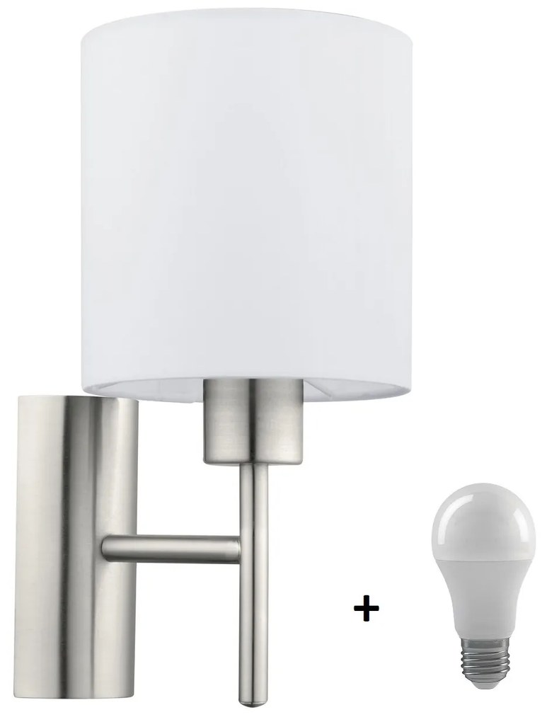 Eglo 94924 PASTERI white - Nástěnná textilní lampička, 1 x E27 + Dárek LED žárovka