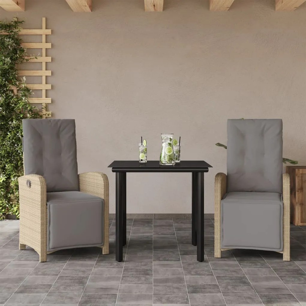 3dílný bistro set s poduškami béžový polyratan 3212591