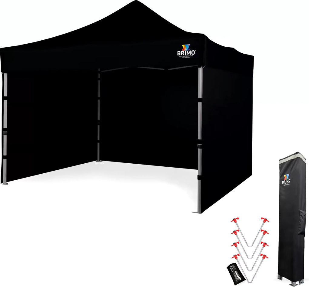 BRIMO Prémiový Párty stan 3x3m Hliník | Nejvyšší odolnost - s 3 stěnami - Černá P. Alu