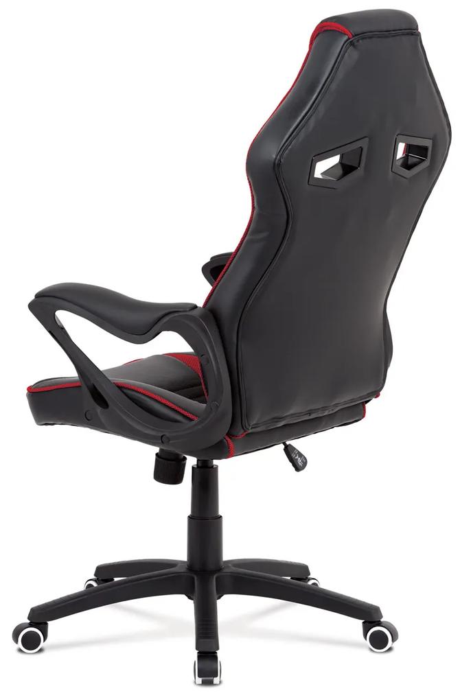AUTRONIC Kancelářská židle, potah černá ekokůže, černá a červená látka MESH, černý plasto