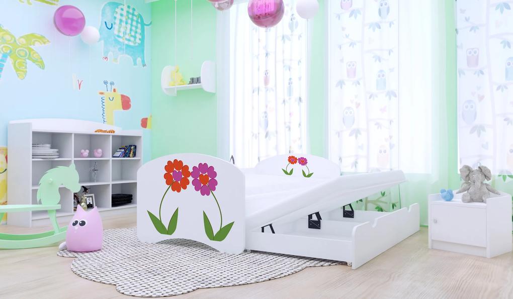 Svět pokojů Dětská postel Kevin pro dvě děti - dva květy + matrace zdarma Barva: Oranžová, Rozměr: 160x80 cm, Zábrana: NE