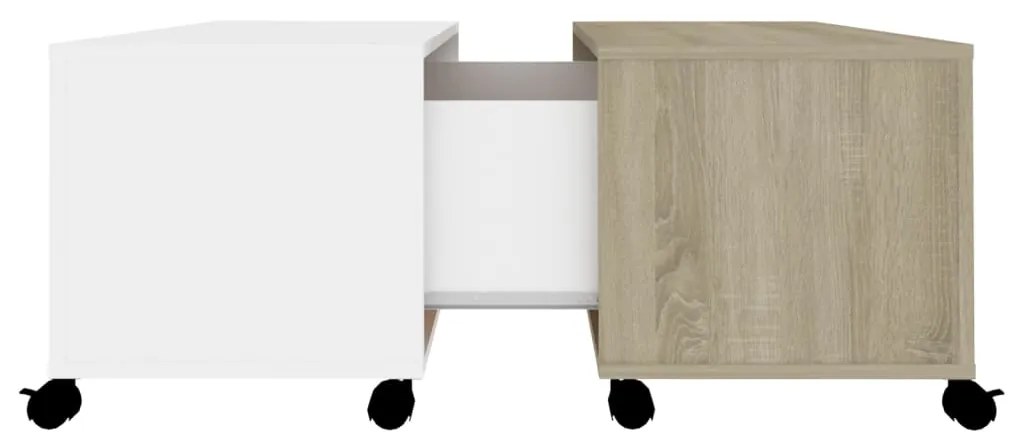 Konferenční stolek bílý a dub sonoma 75x75x38 cm dřevotříska - Default Title