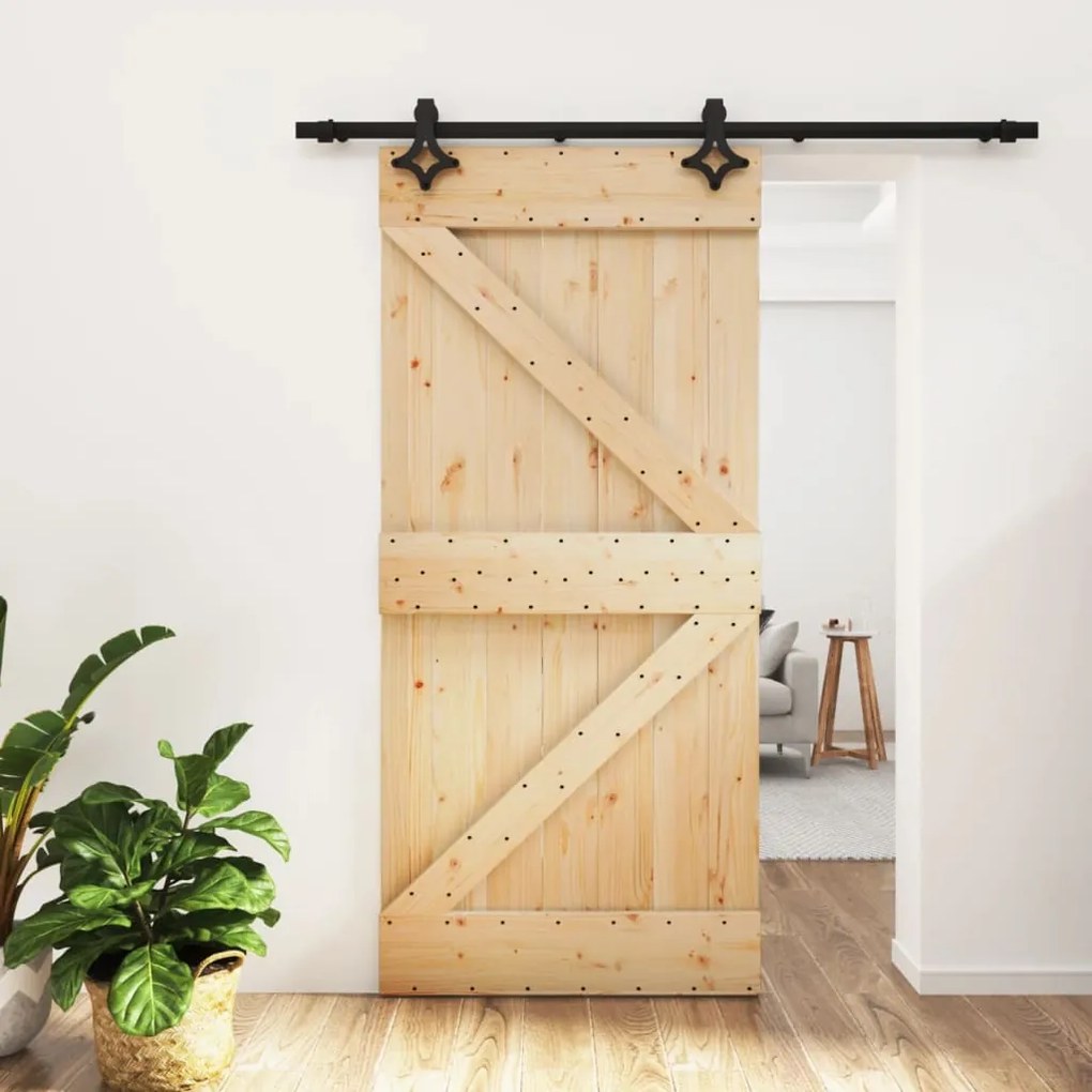 Posuvné Dveře S Kováním 95 X 210 Cm Masivní Borové Dřevo Stříbrná