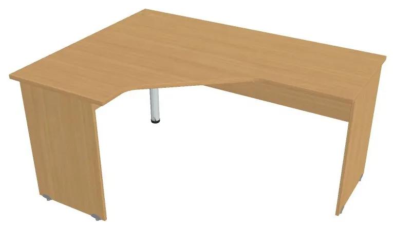 HOBIS Rohový kancelářský psací stůl UNI, dřevěné nohy, 1600 x 1200 mm, pravý, buk