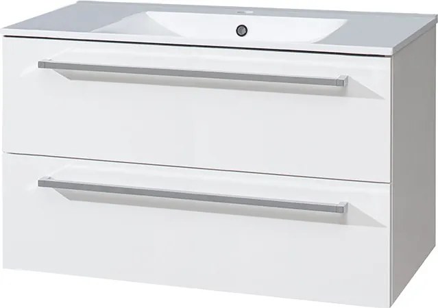Mereo Mereo, Bino, koupelnová skříňka s keramickým umyvadlem 101 cm, bílá, dub, CN662