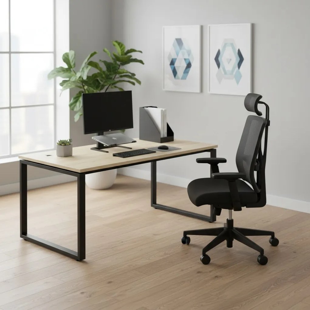 Stůl SimpleOffice 180 x 90 cm, dub světlý / černá