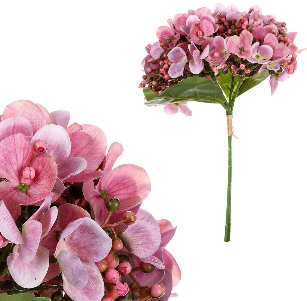 Umělý puget hortenzií, 20 x 35 x 20 cm, růžová