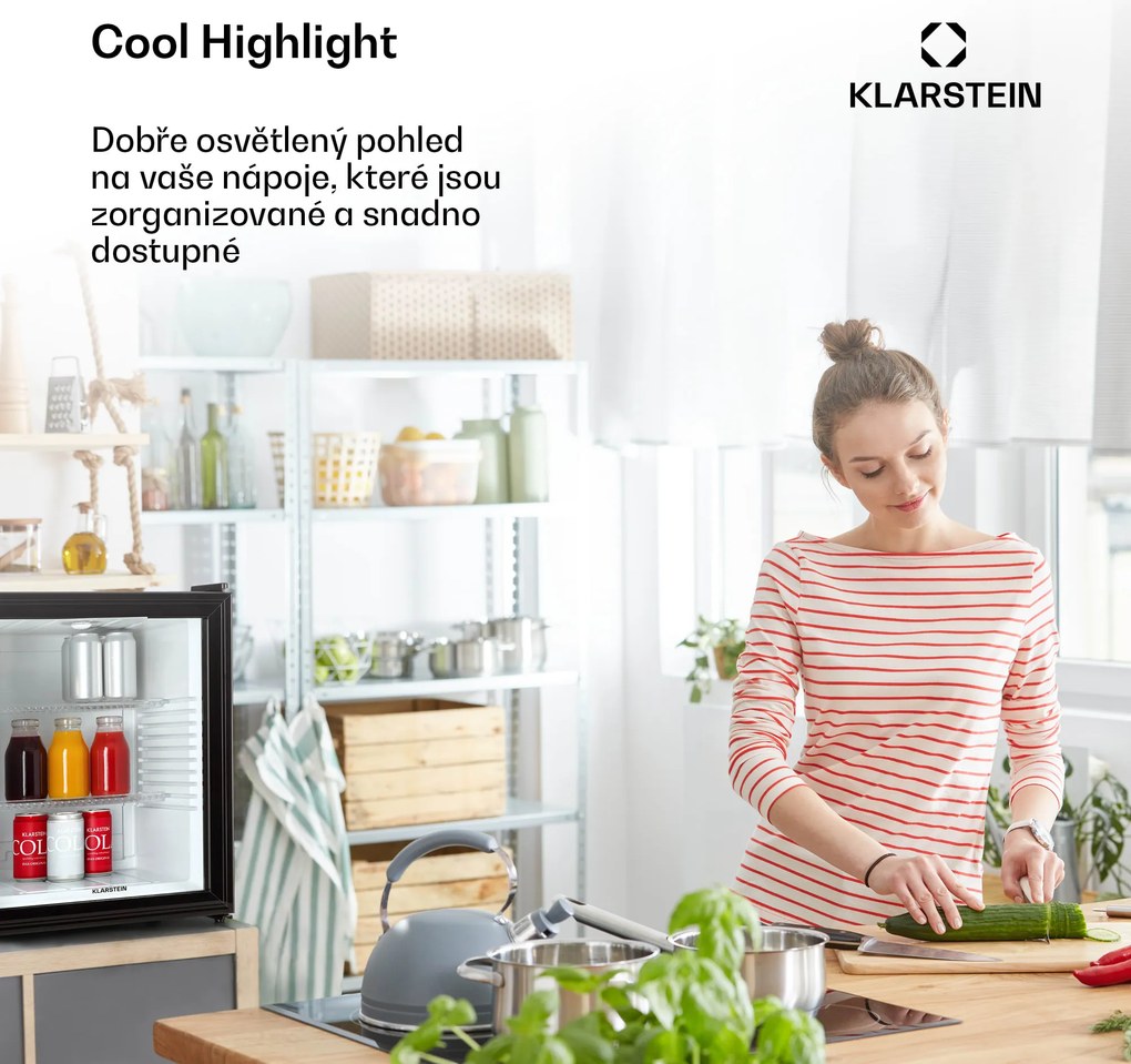 Klarstein Brooklyn 42, mini lednice, energetická třída F, skleněné dveře, LED, police