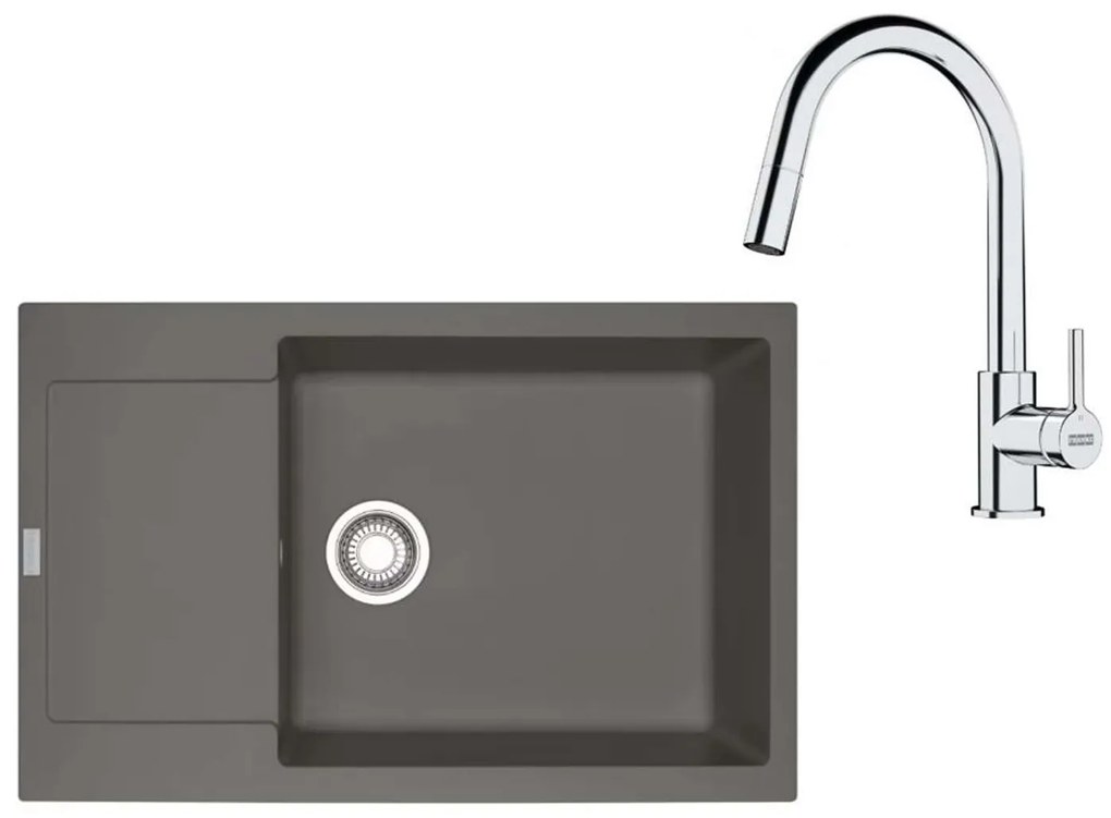 Franke - Kuchyňský set G260ŠK, fragranitový dřez MRG 611-78 BB a baterie FS 3229.031, šedý kámen/chrom 114.0700.725