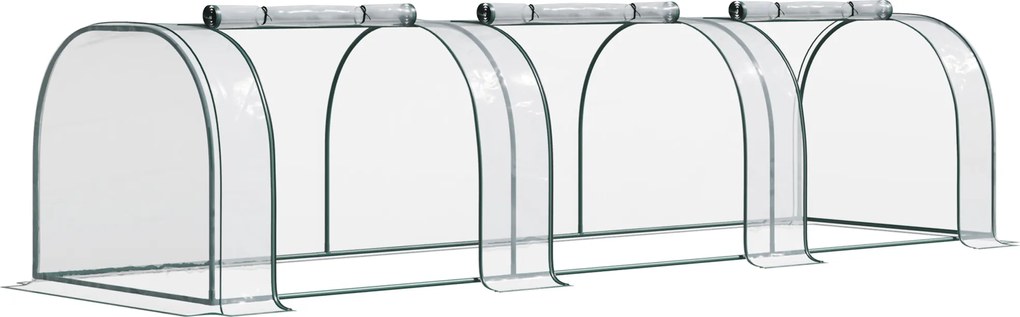 Fóliový skleník Outsunny Skleník s dveřmi 350 x 100 x 80 cm, průhledné PVC pro pěstování rostlin a chladicí rám, robustní ocelový rám, zelený | Aosom…