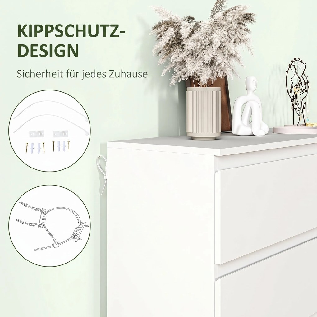 HOMCOM komoda s 3 zásuvkami, moderní bezúchytový design pro obývací pokoj, ložnici a předsíň – bílá (112 × 34 × 75 cm)