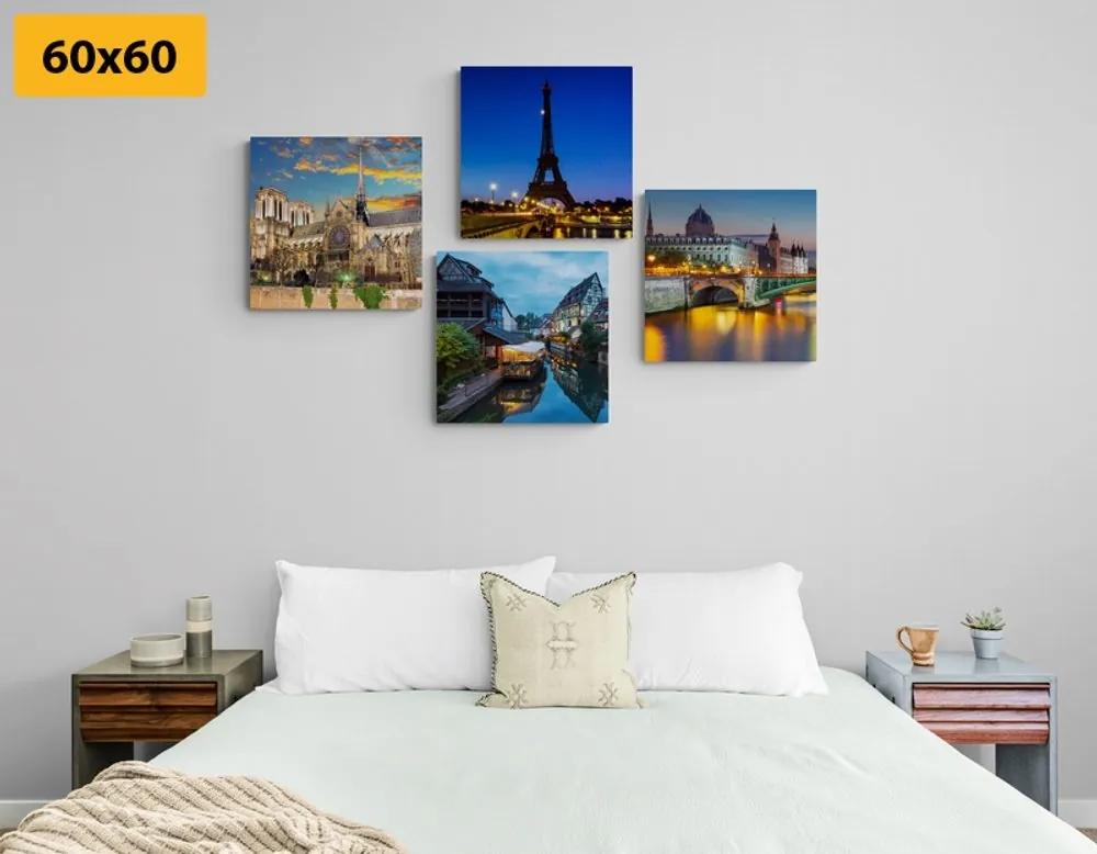 Set obrazů romantický noční Paříž - 4x 60x60 cm