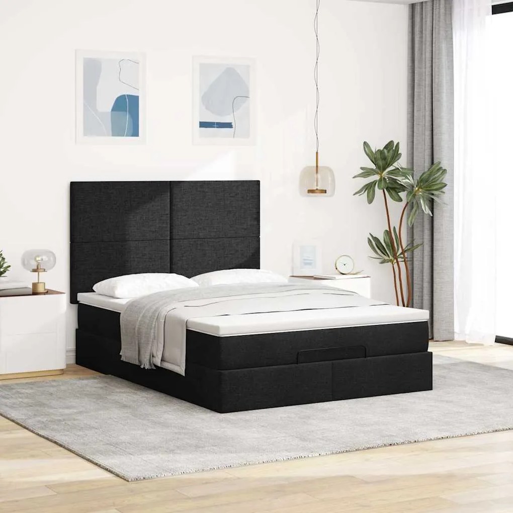 Osmanský rám postele s matrací černá 140x190cm textil 3313922