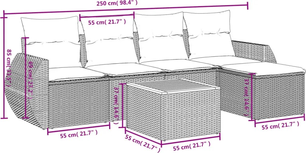 6dílná zahradní sedací souprava s poduškami béžová polyratan 3257311