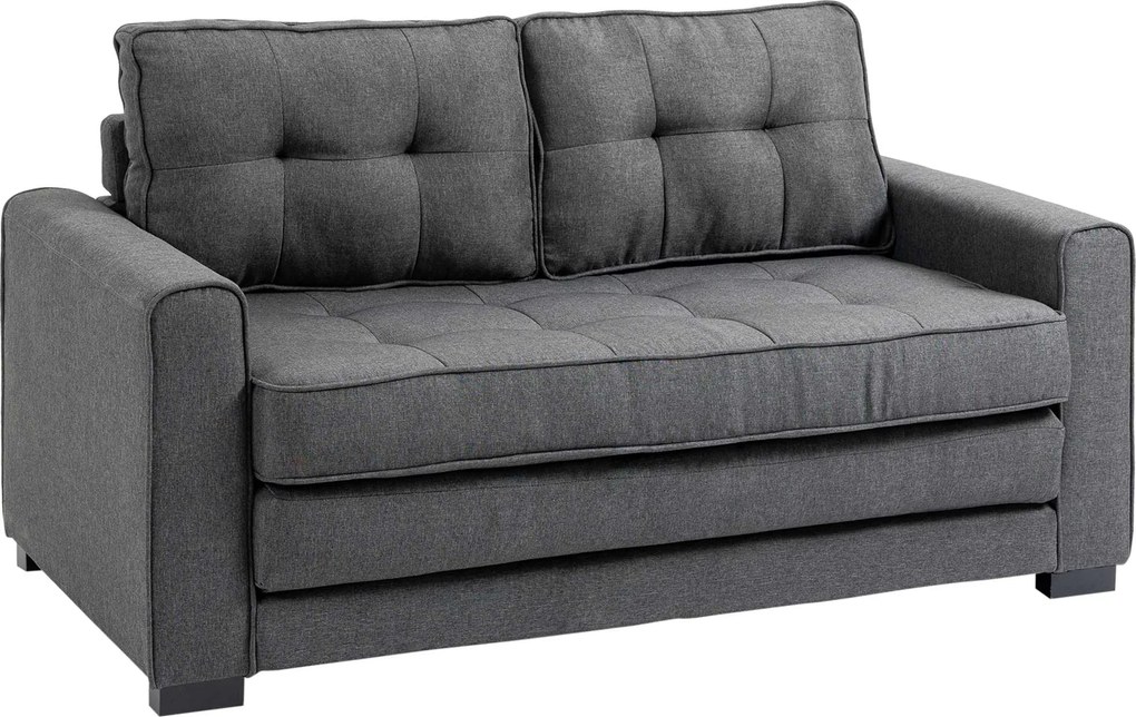 HOMCOM Rozkládací pohovka pro spaní 2-místná látková pohovka s funkcí spaní, pohovka s dotekem lnu, gumovníkové dřevo, šedá 147,5 x 75 x 85 cm | Aosom