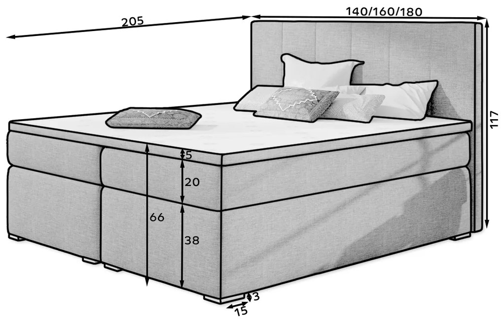 Boxspring Bolero 160x200 Materiál / Dekor: Soft 33