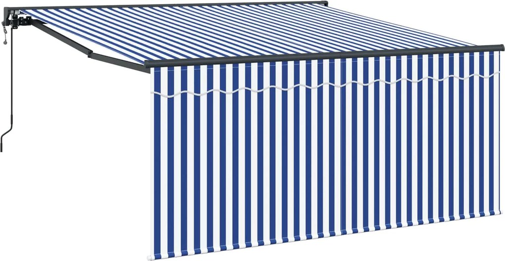 Stahovací markýza Modrá a bílá 350 x 250 cm Polyester a hliník 3330202