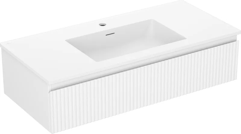 Mexen Rivel, koupelnová skříňka 100 cm s umyvadlem Otis, 1 zásuvka, drážkovaná, bílá matná, 91A20-10023-1-BF01-W18M01