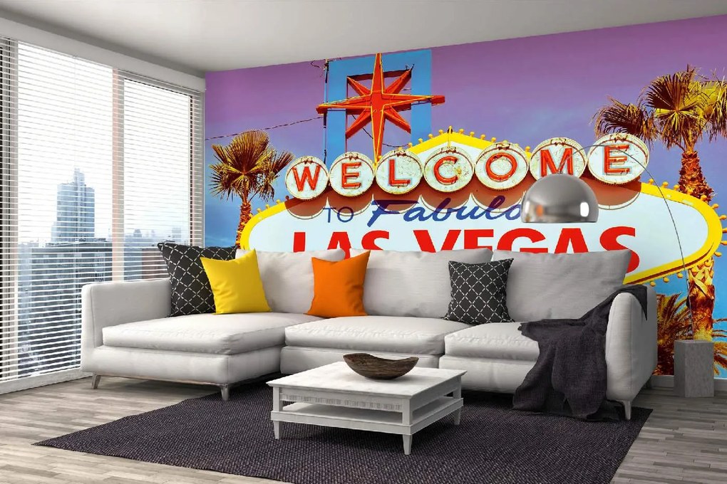 DIMEX | Samolepicí vliesová fototapeta na zeď Vítejte v Las Vegas MA-5-2955 | 375 x 250 cm | modrá, červená, bílá, žlutá