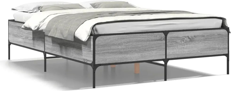 Rám postele šedý sonoma 135 x 190 cm kompozitní dřevo a kov 3279815