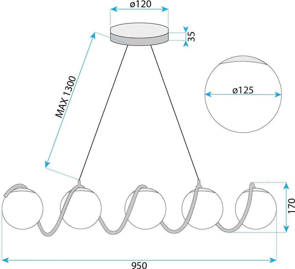 Toolight Toolight, závěsné světidlo 95cm, 5xE14, APP1780-5CP, zlatá lesklá, OSW-06066