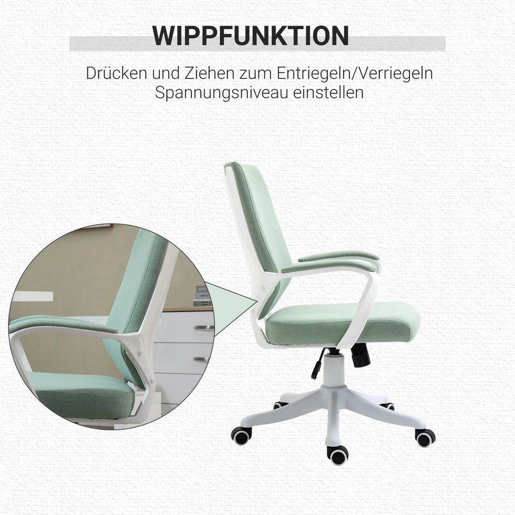 Kancelářská židle Vinsetto ergonomická s houpací funkcí čalouněná 360° otočná kolečka polyester zelená 62x69x92-100cm