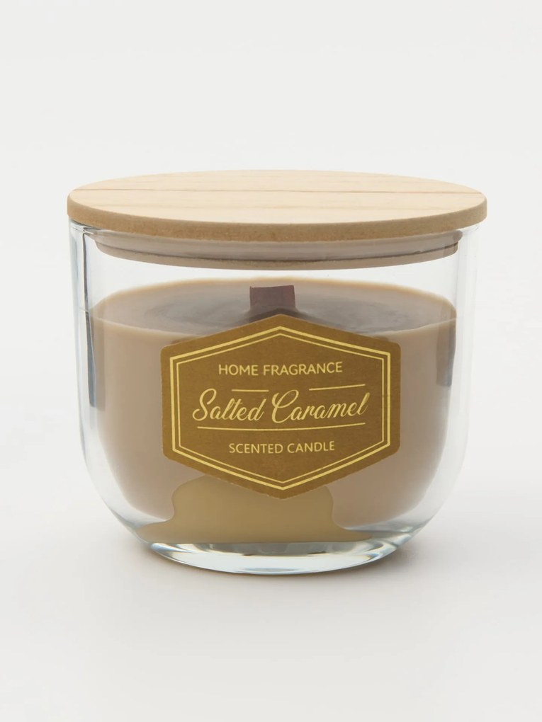 Sinsay - Vonná svíčka s dřevěným knotem Salted Carmel - jantarová