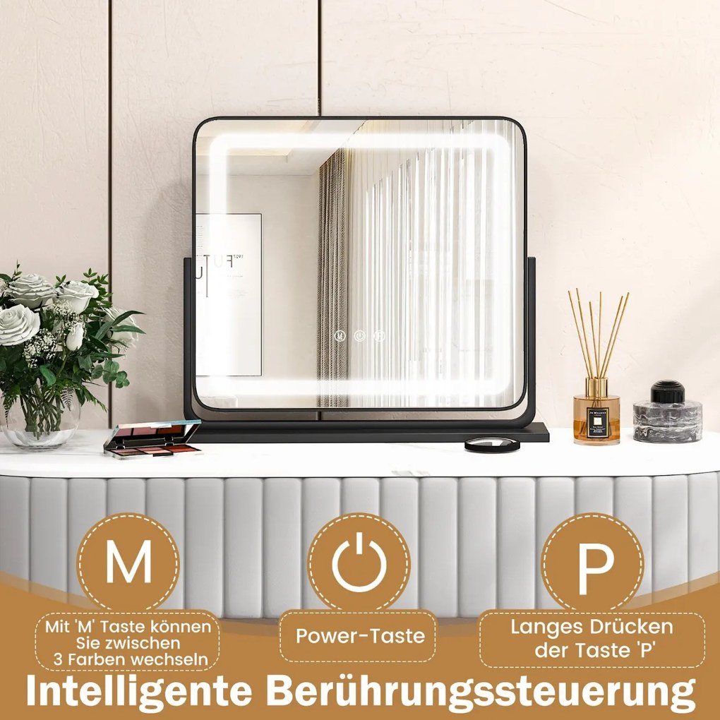 Costway Stolek LED podsvícené zrcadlo Make-up Mirror se světly – 56 × 12 × 48 cm