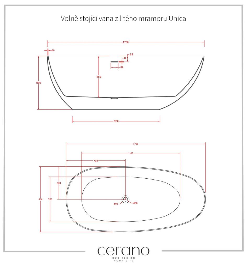 CERANO - Volně stojící akrylátová vana Unica - bílá lesklá - 170x80 cm