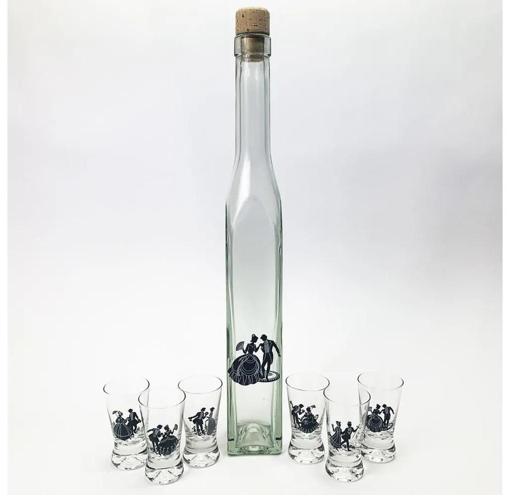 Výrobce po 1 ks | Sada Cornelie 1x skleněná láhev hranatá a 6x sklenice na panáky čirá | KK03810