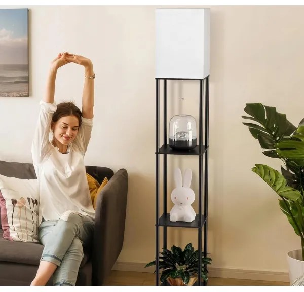 Stojací lampa s poličkami 1xE27/40W/230V 160 cm černá/bílá