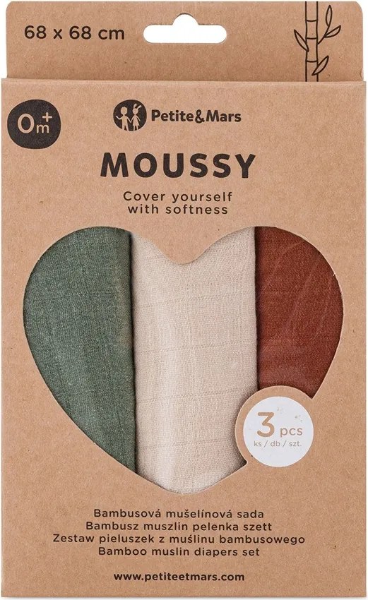 Petite & Mars Sada plen bambusová mušelínová 3 ks Moussy 68 x 68 cm Petite&Mars Forest Fox