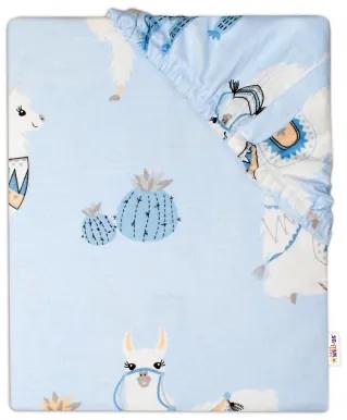 Baby Nellys Dětské bavlněné prostěradlo do postýlky 140x70 cm- Lama modrá