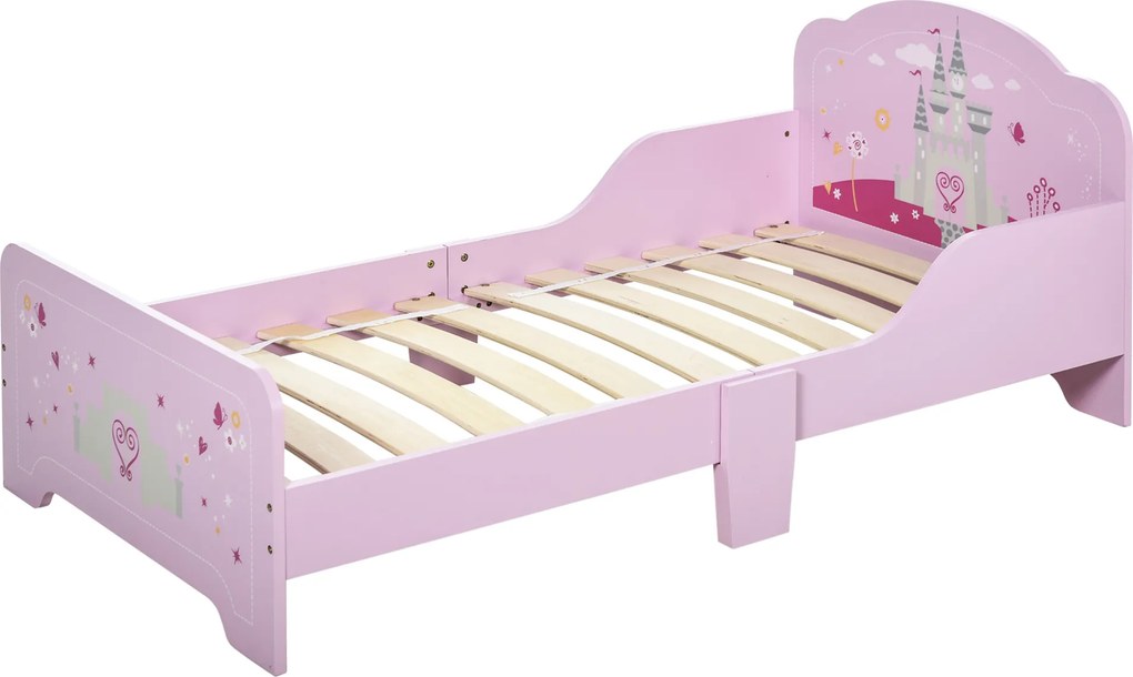 HOMCOM Dětská postel pro děti od 3 let - Dřevěná postel s bezpečnostními zábranami, max. nosnost 50 kg, 143x73x60 cm, Růžová