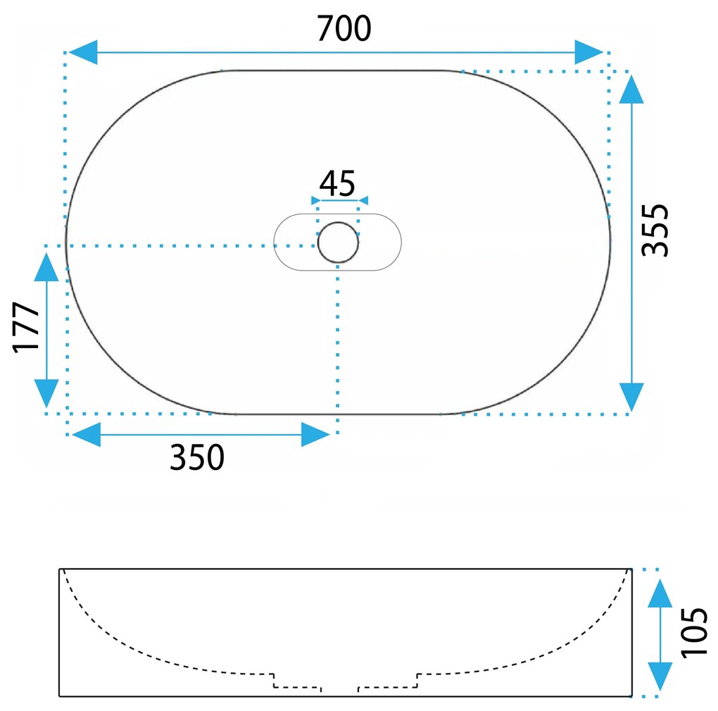 Rea Iris, umyvadlo na desku z konglomerátu 700x355x105 mm, šedá matná, REA-U4306