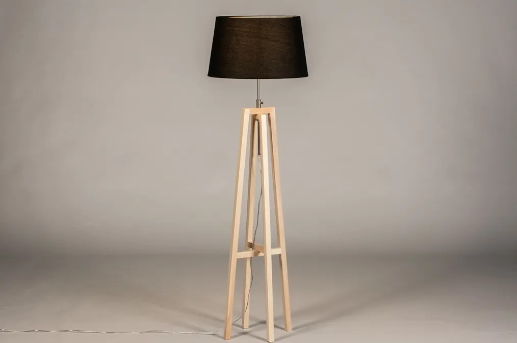 Stojací designová lampa Paola Black and Natur Wood