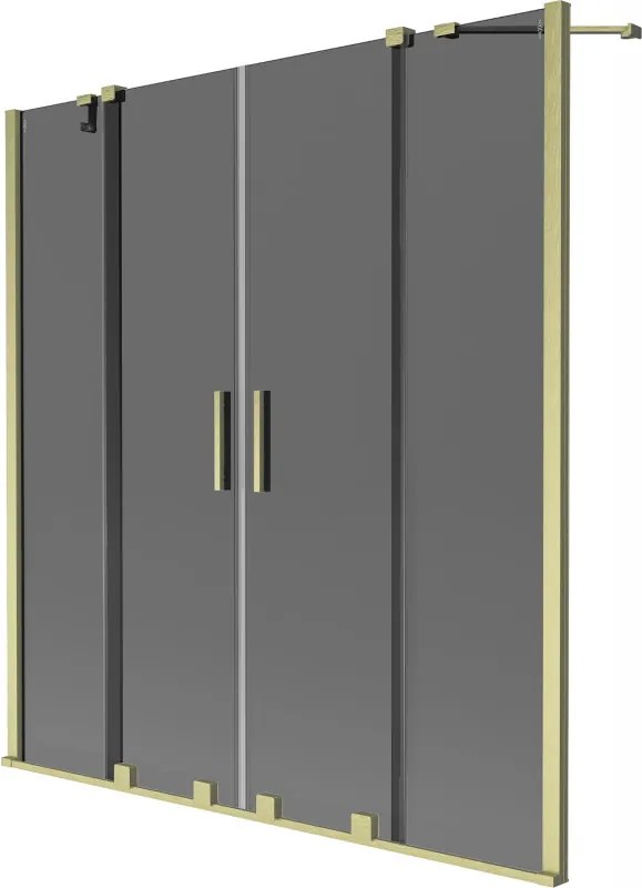 Mexen Velar Duo, 2-křídlová posuvná vanová zástěna 150 x 150 cm, 8mm šedé sklo, zlatá matná, 896-150-000-42-55