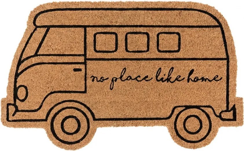 Hnědá kokosová rohožka ve tvaru retro autobusu - 75*45*1 cm
