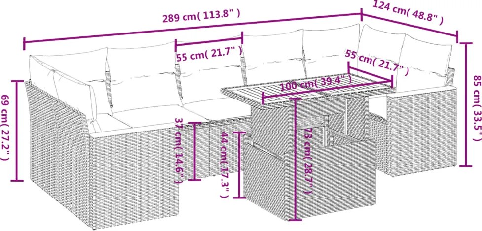 8dílná zahradní sedací souprava s poduškami béžová polyratan 3272991