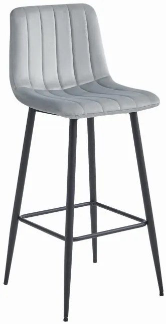 Set dvou barových židlí POZZA sametově stříbrná (černé nohy) 2 ks